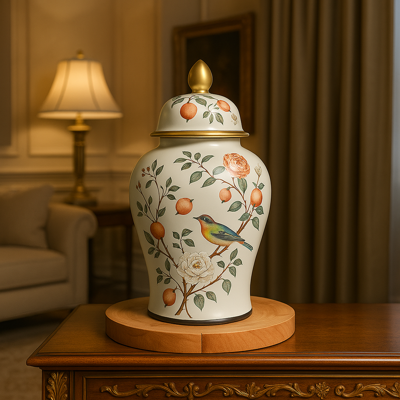 Elegant Porcelain Ginger Jar with Floral & Bird Design – Timeless Home ...